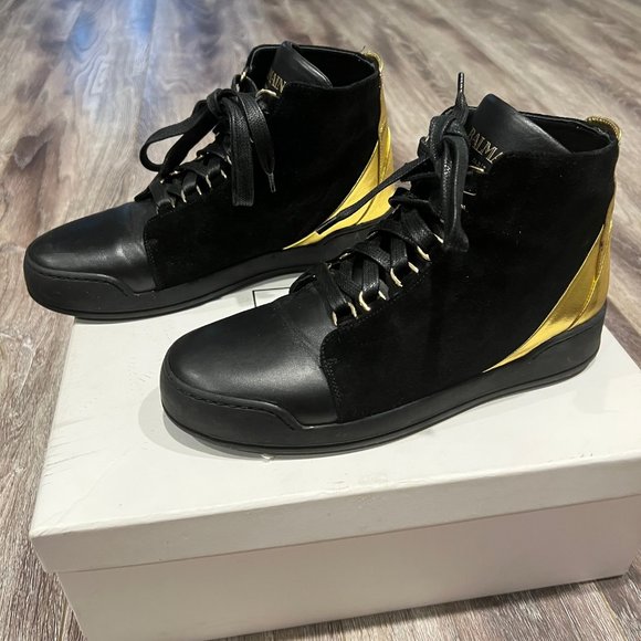 Balmain | Shoes | Balmain Black And Gold Sneakers | Poshmark